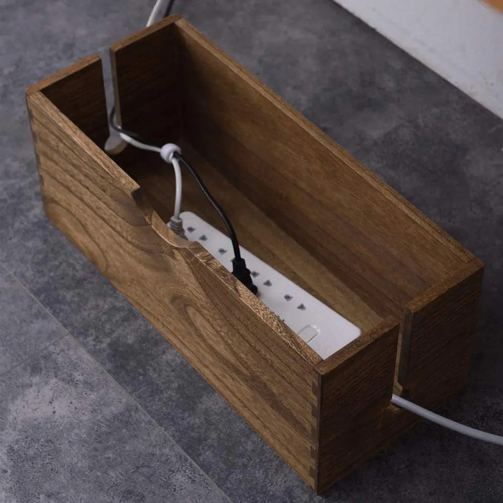 Cord Management Box Wooden Cable Organizer Hide Power Strips Electrical ...