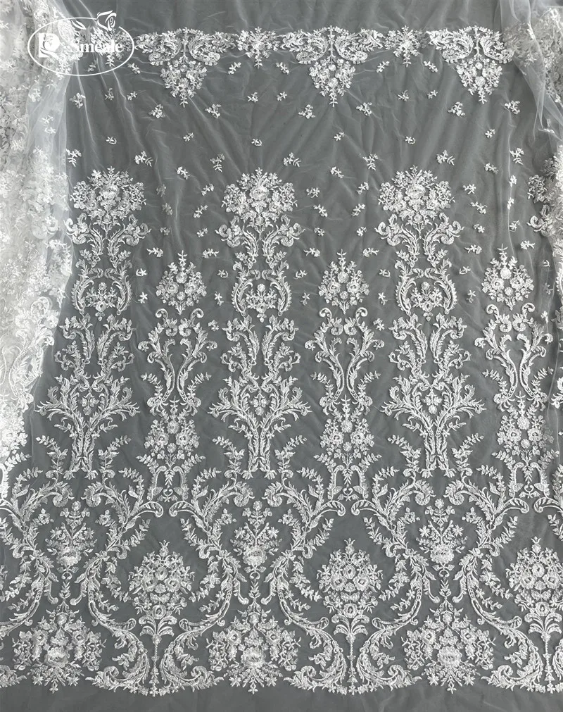 Handmade Sequins Embroidery Embroidered Mesh Transparent Fabric Wedding ...