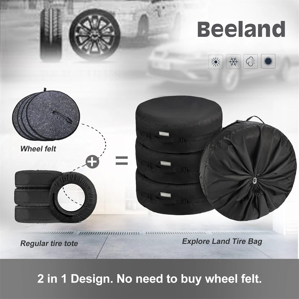 Beeland 4 Pack Black Durable Winter Tire Storage Bags Car Spare Tire ...