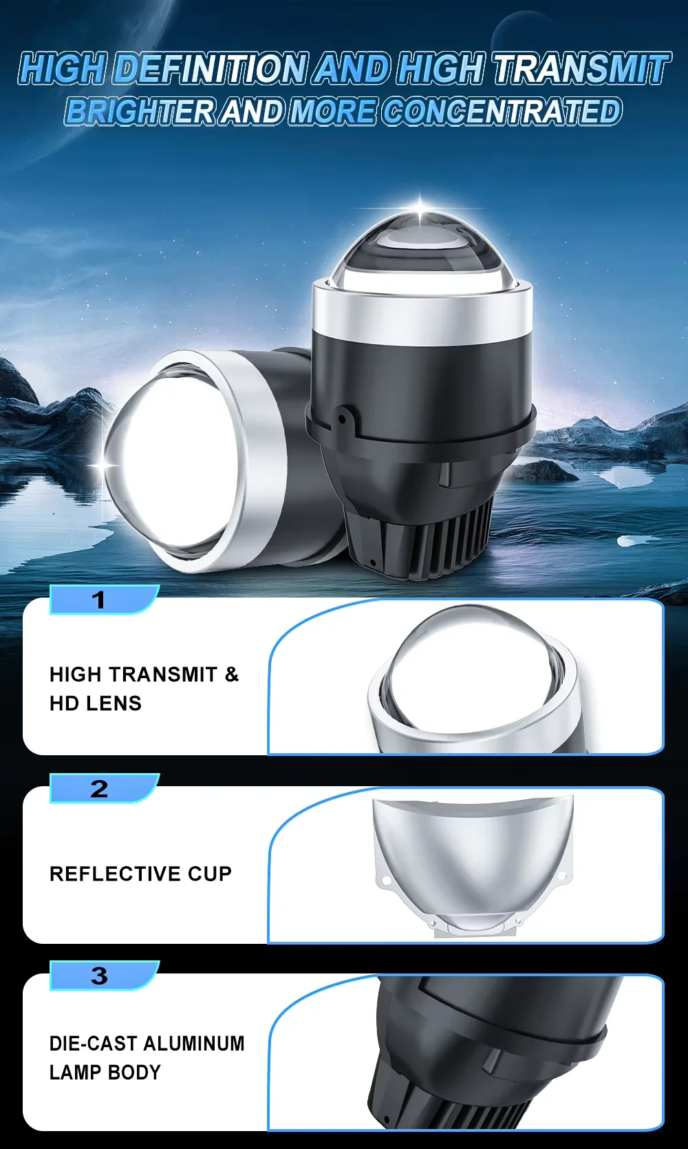 F9X Tri-color Bi Led Lens Projector Car LED Fog Head Lamp HD Lens 3Inch ...