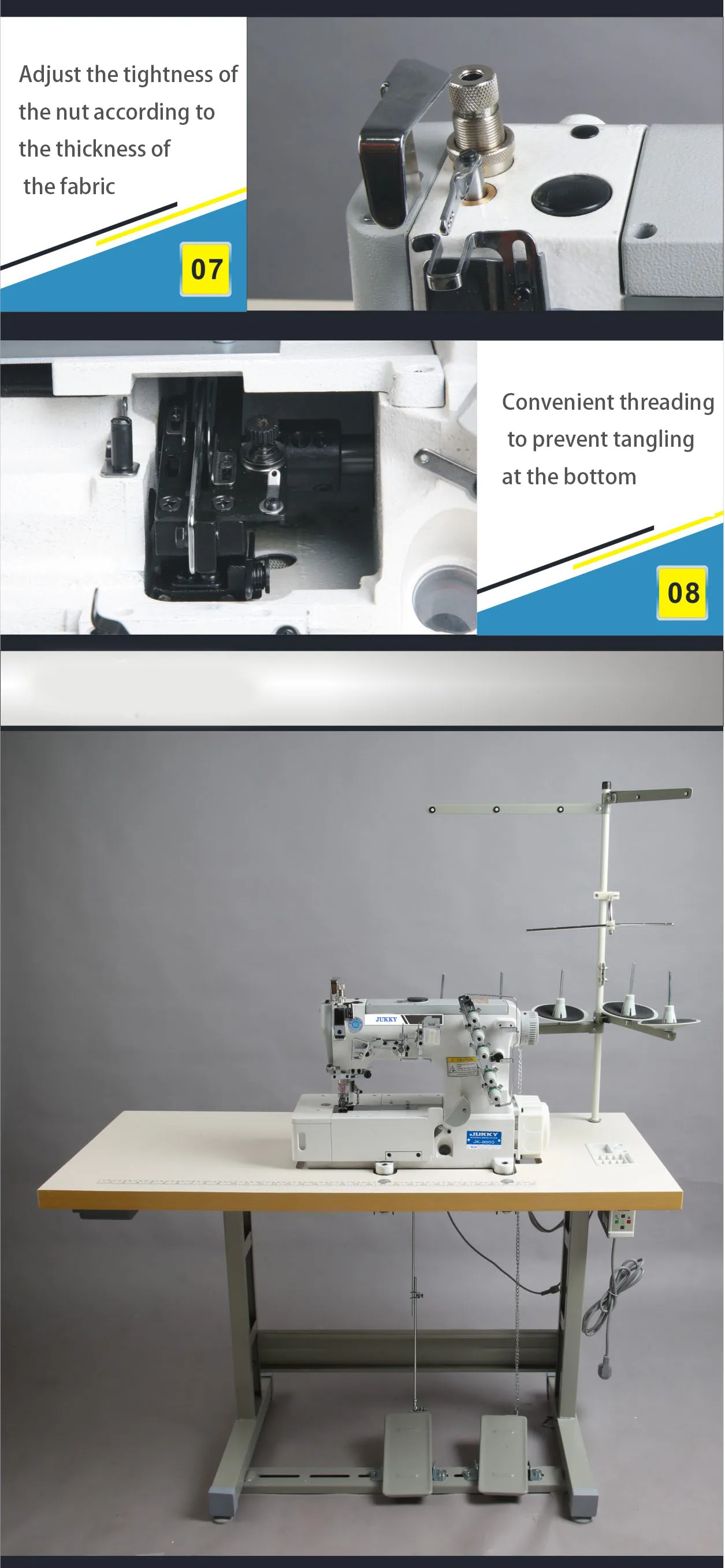 JK500A High-Speed Industrial Sewing Machine 5-Thread Interlock with 3 ...