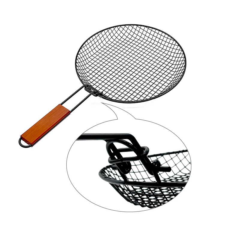 Portable Round Non-Stick BBQ Grill Mesh Pan Basket for Frying Chapati ...