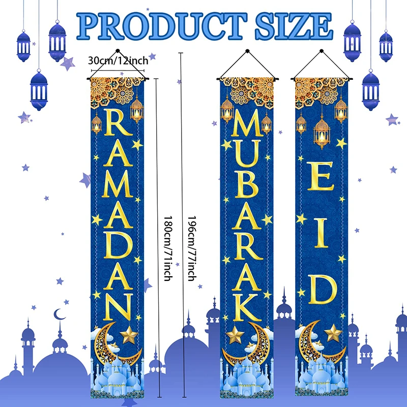 Eid Mubarak Door Porch Sign Wall Hanging Door Banner Ramadan Kareem ...