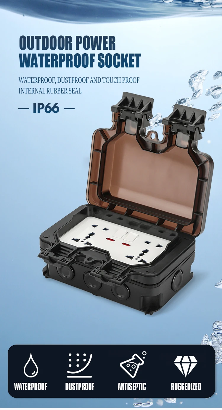 German-style Outdoor IP66 Waterproof Double Switch Socket Box Black ...