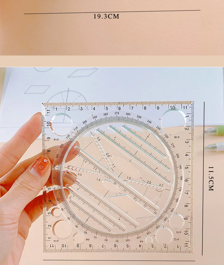 Multifunctional Drawing Ruler Template Measuring Circle Ruler Square ...
