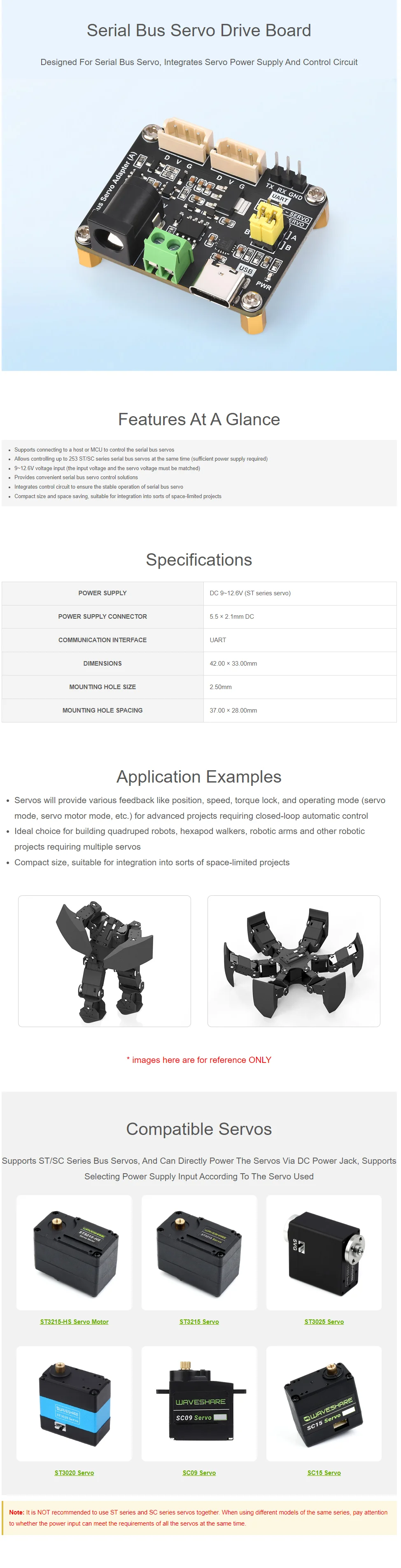 Serial Bus Servo Driver Board with Power Supply & Control Circuit for ...