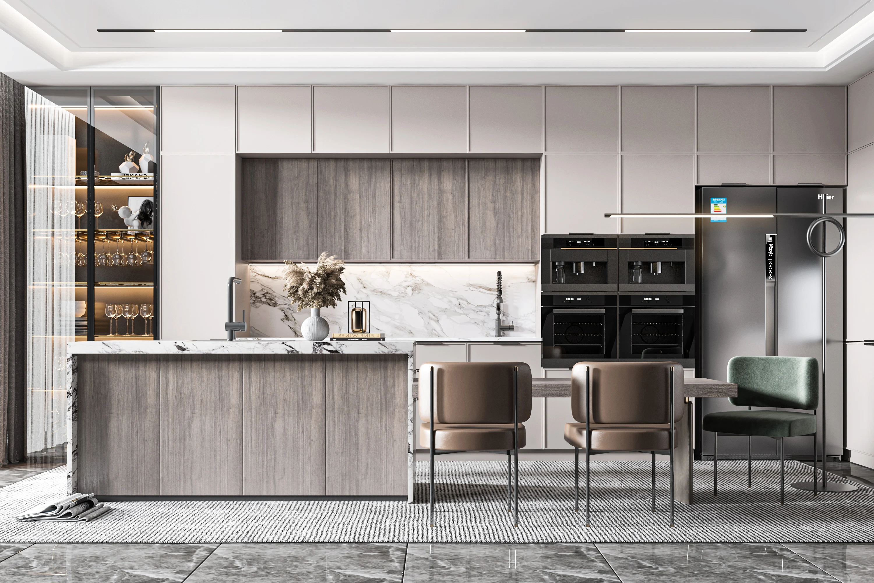 Modern Solid Wood Carcase Kitchen Cabinet Module with Stainless Steel ...