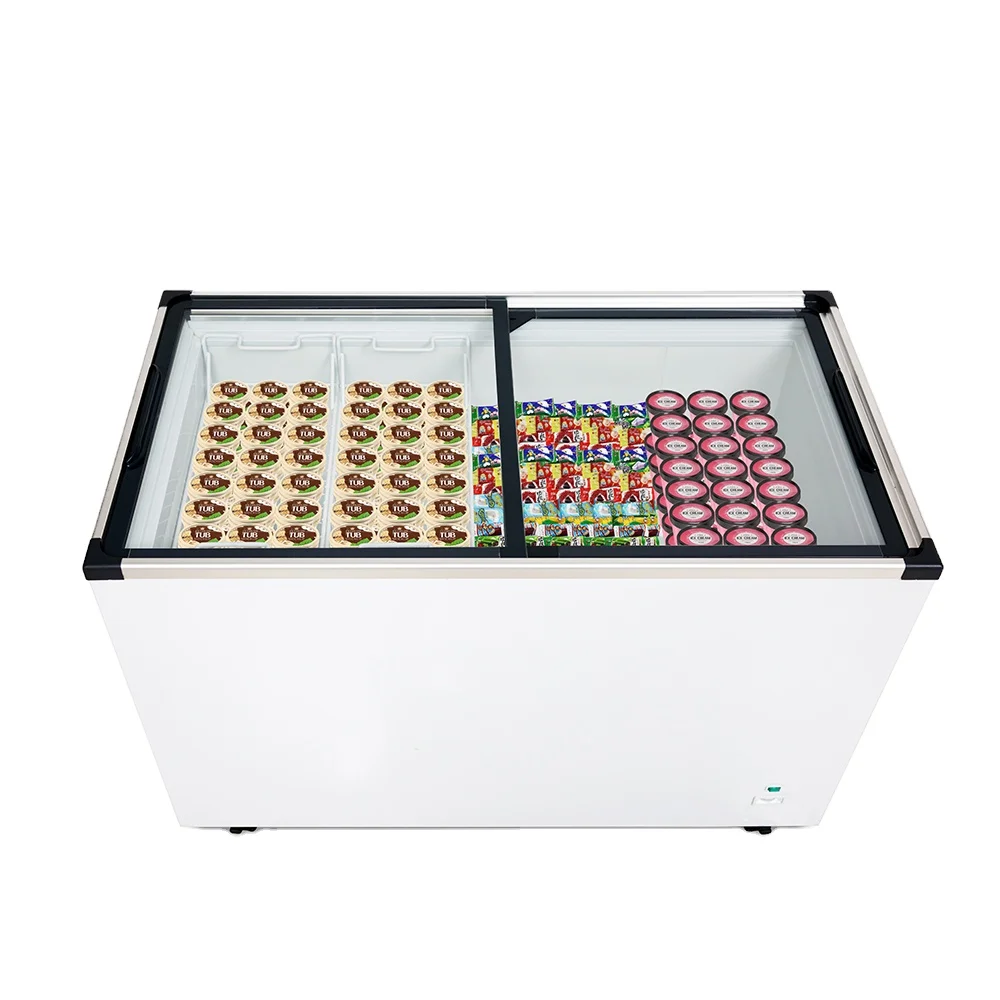 Kenkuhl Flat Glass Sliding Door Ice Cream Horizontal Display Freezer ...