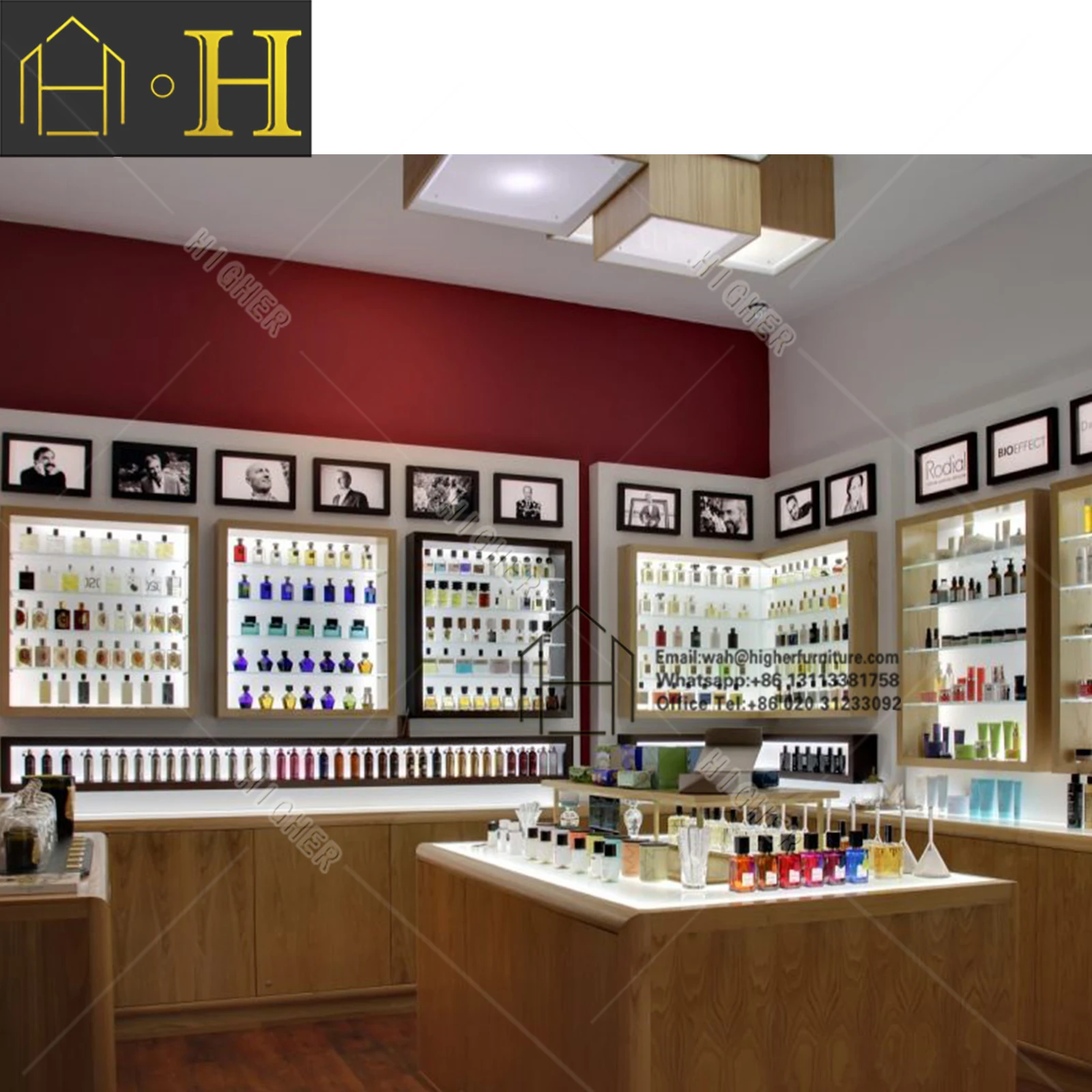 Custom Wooden Wall Cosmetic Glass Shelves Display Cabinet And Makeup ...