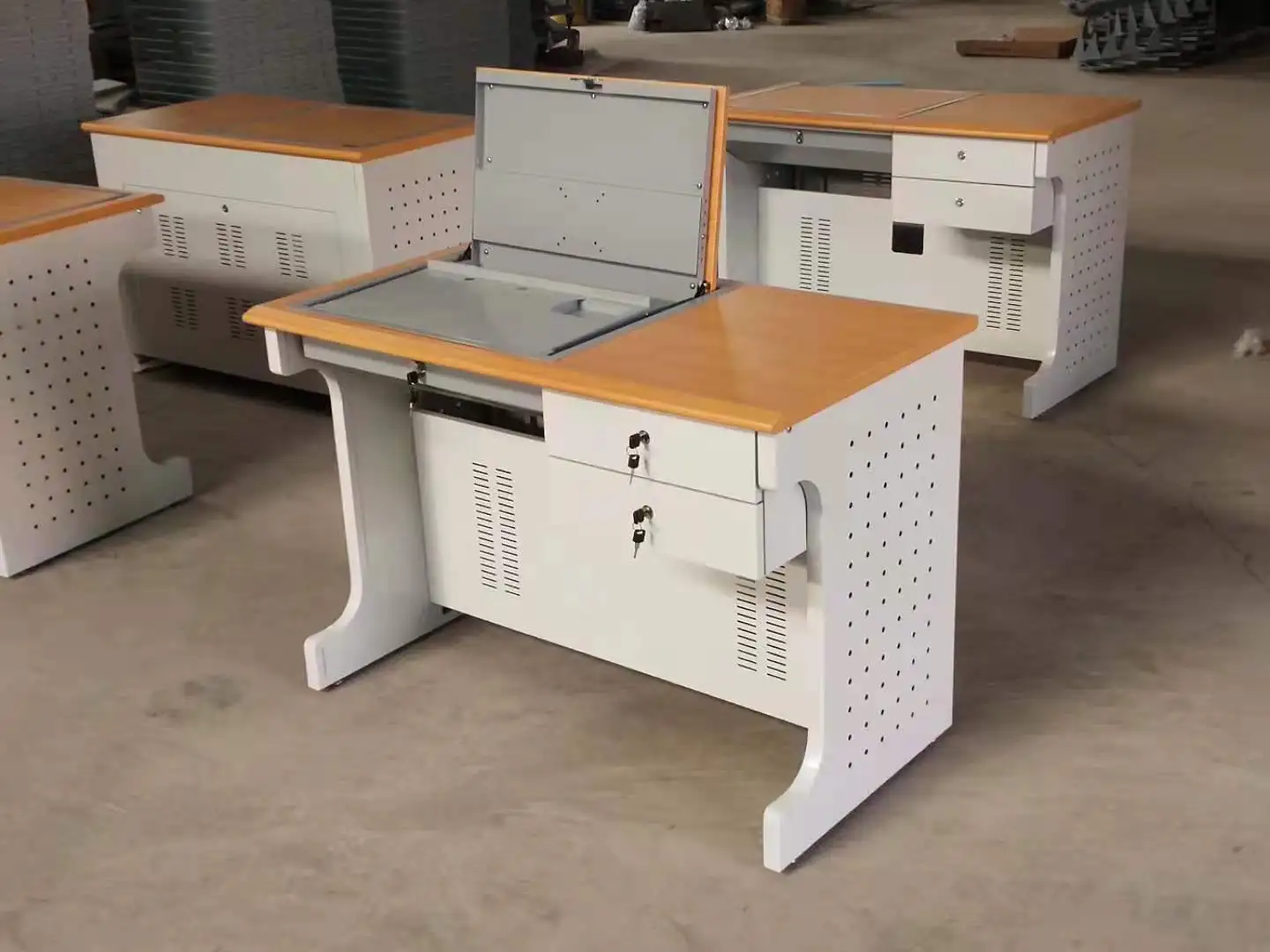 School Classroom Teacher Desk Flip Computer Desk Table with Drawers ...