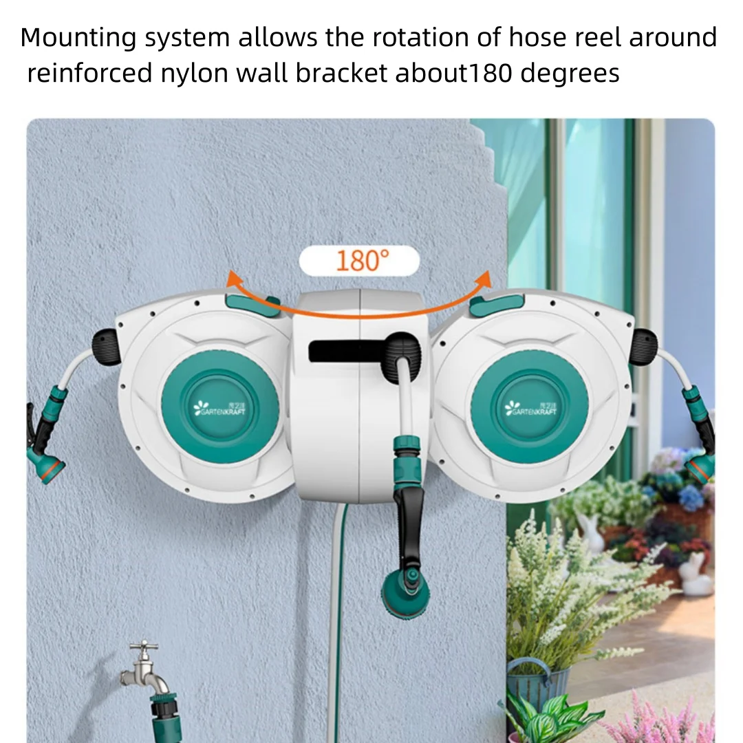 GARTENKRAFT PVC Retractable Garden Hose Reel Wall Mount with Automatic ...