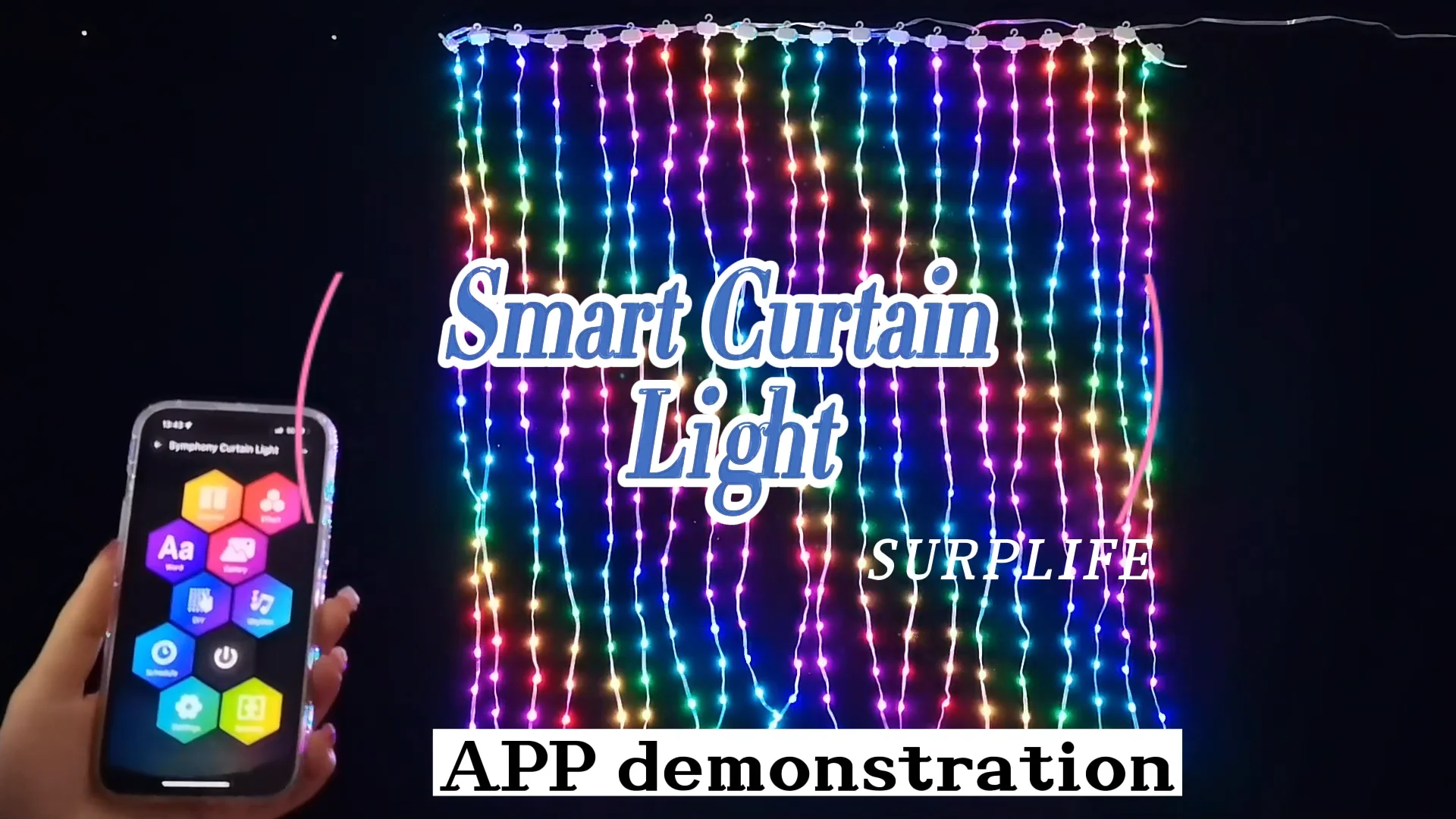 2*2m 400l Surplife App Controlled Programmable & Music-sync Color Changing Diy Led Smart Curtain ...