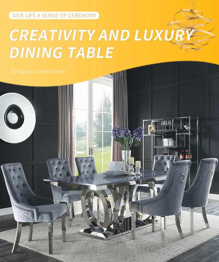 Luxury Hotel Furniture Stainless Steel Nordic Dining Table and Chairs ...