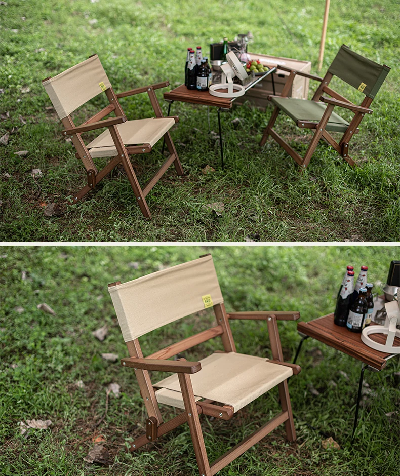 Folding Portable Chair Canvas Back Kermit Chair Solid Wood Recreational ...