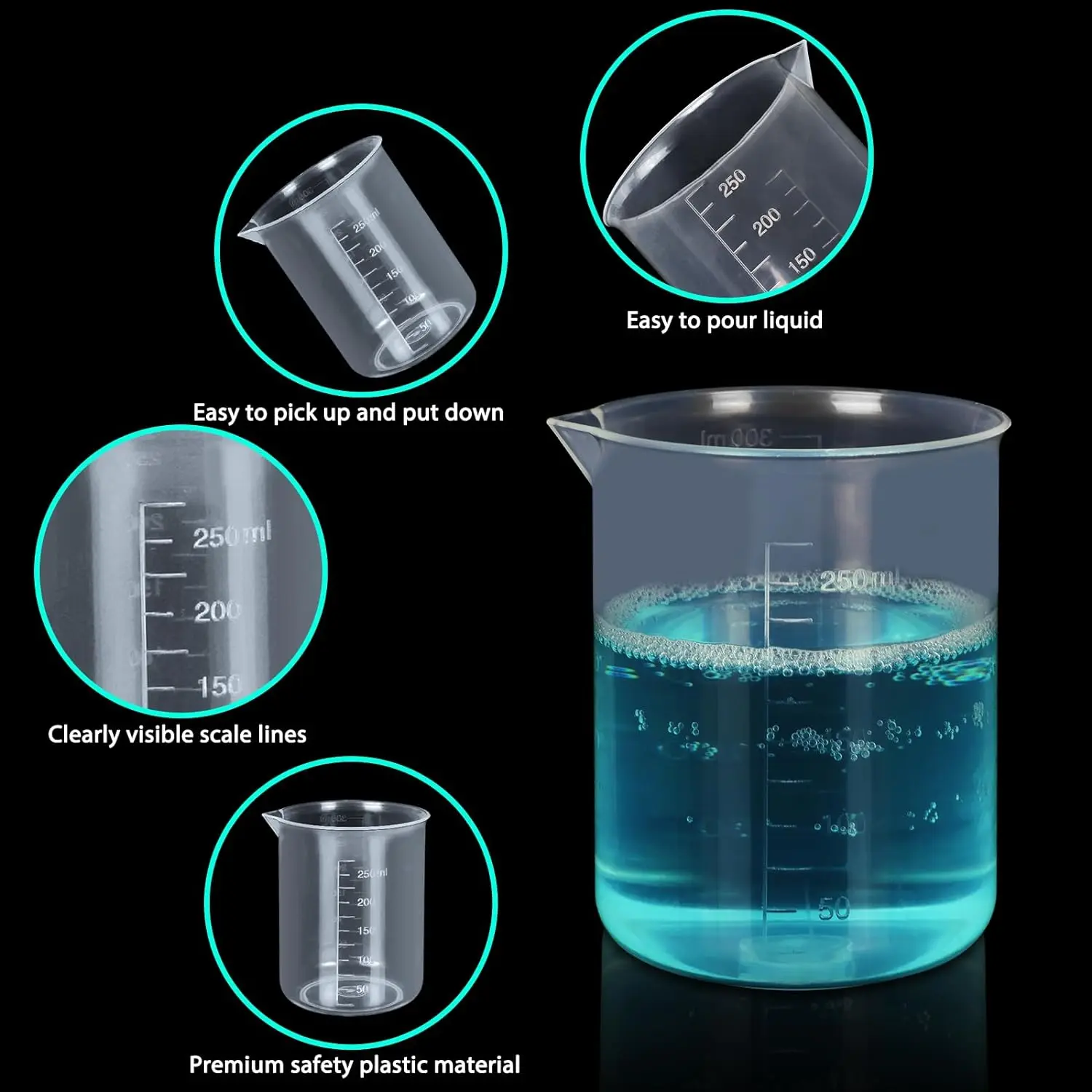 Plastic Graduated Cylinder 250 ml Transparent Measuring Cylinder Set ...