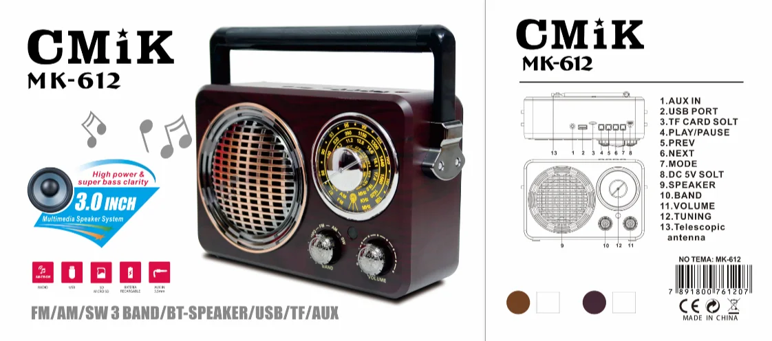 Cmik Mk-612 Oem Odm Parlantes Para Pc Vintage Am/fm/sw/usb/tf ...