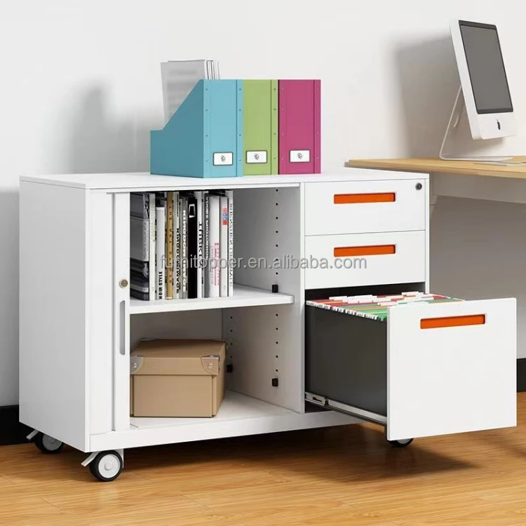 Under Desk Roller Shutter Tambour Door Mobile Metal Drawer Cabinet Desk ...