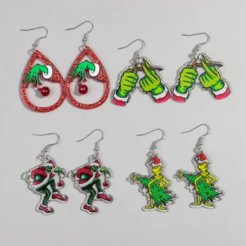 2024 Grinch Earrings Cute Cartoon Hulk Finger Cigarette Red Bell ...