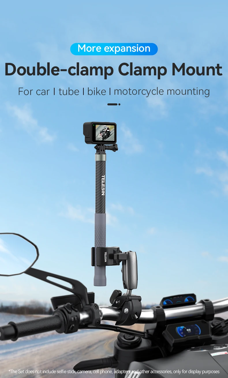 Telesin Dual Head Crab Pipe Mount - Strong Motorcycle Clamp for GoPro ...