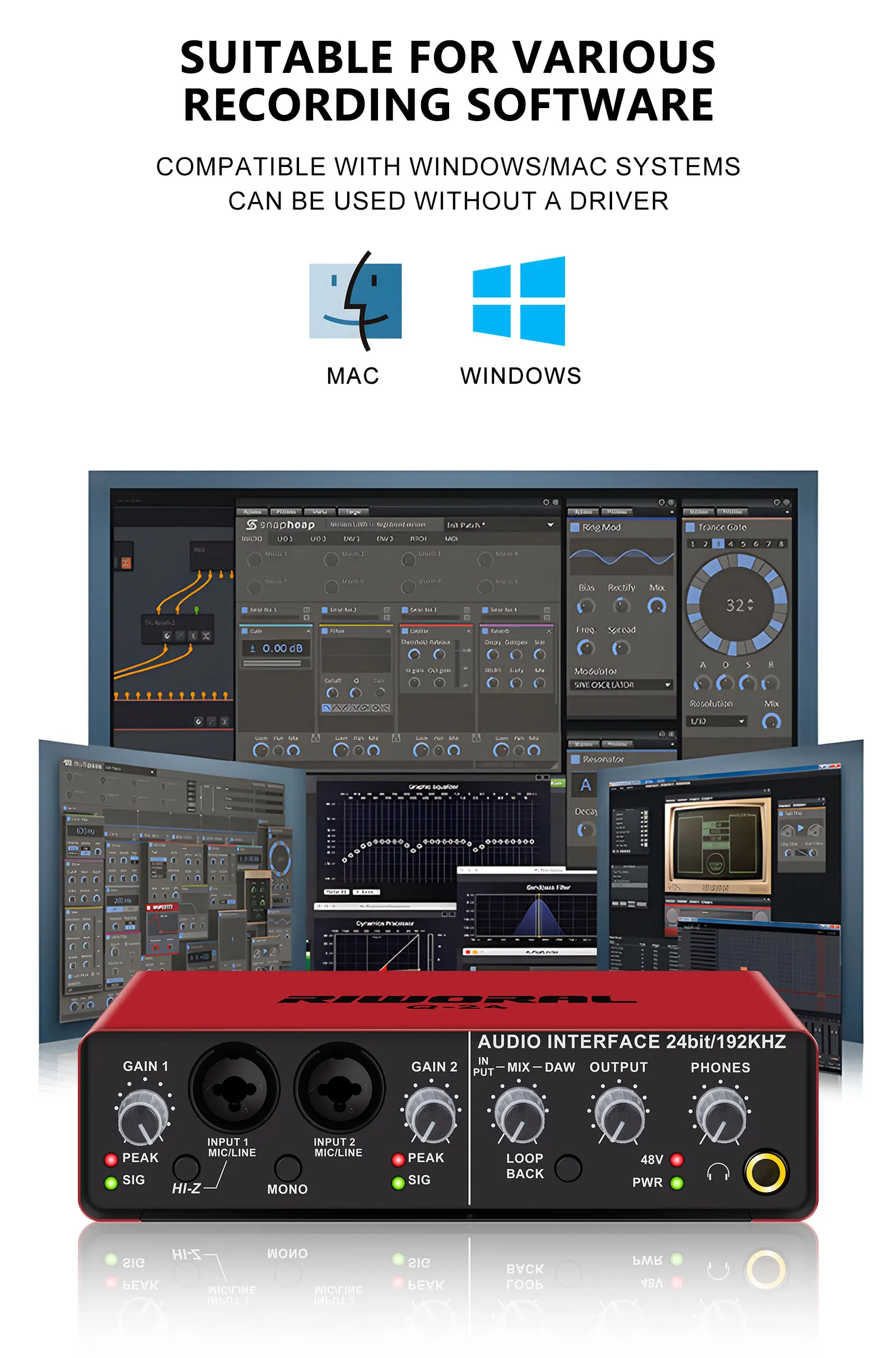 R-24 New Style 24bit/192khz Xlr Audio Interface 48v Power High Quality ...