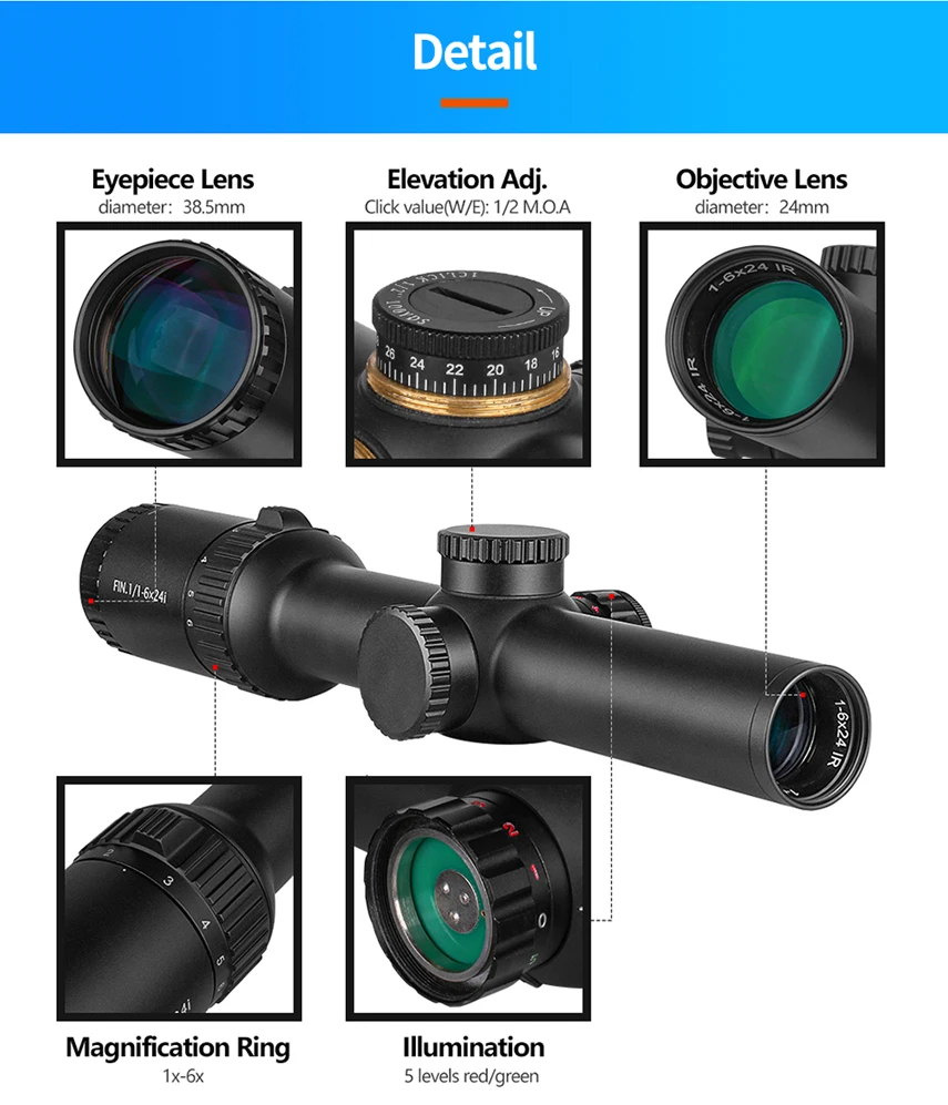 Spina Optics 1-6x24 Wa Ir Wide Angle Long Air Scope Exit Pupil Illuminated Reticle Tactical 30mm ...