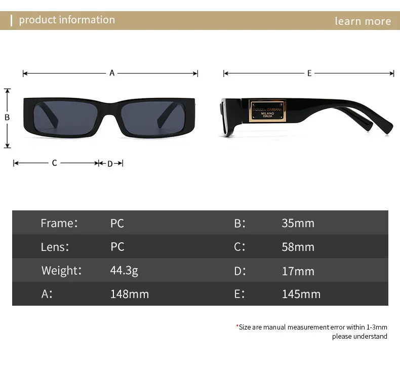 Vintage Rectangle Sunglasses For Women Men Retro Small Frame Sun ...