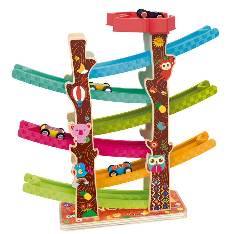 Kids Toys Sliding Cars Wooden Ramp Racer For Boys Girls Wood Race Track ...