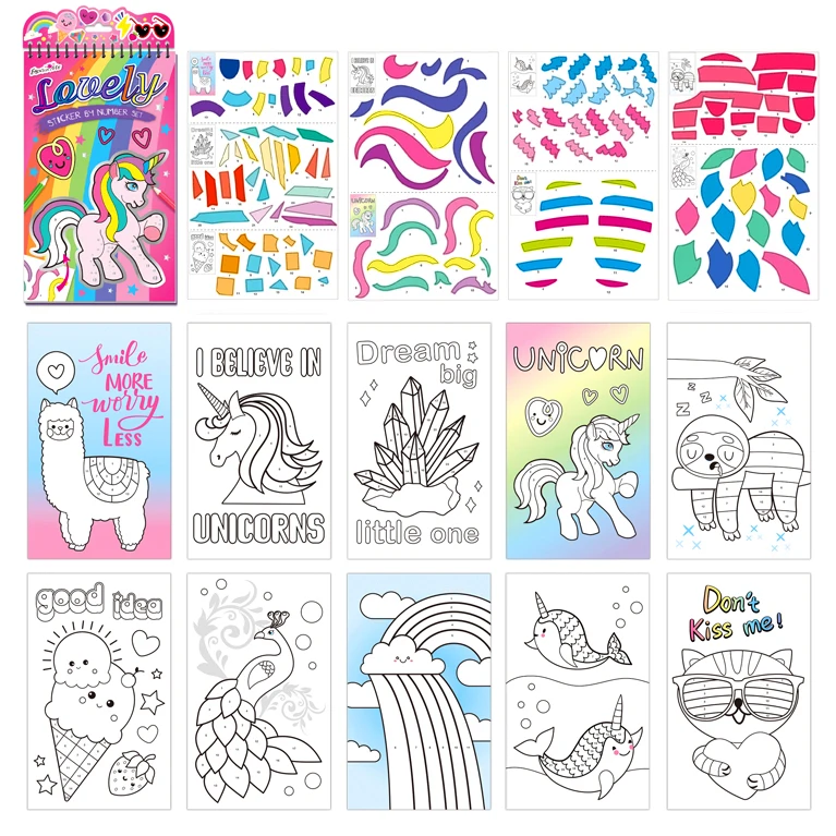 Custom Kids DIY Drawing Sticker by Numbers Set Children Unicorn ...
