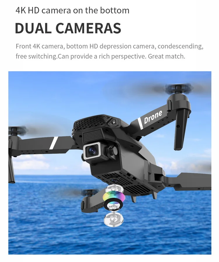 E88 PRO Mini Drone with Dual 4K HD Camera, Remote Control, & WiFi FPV ...