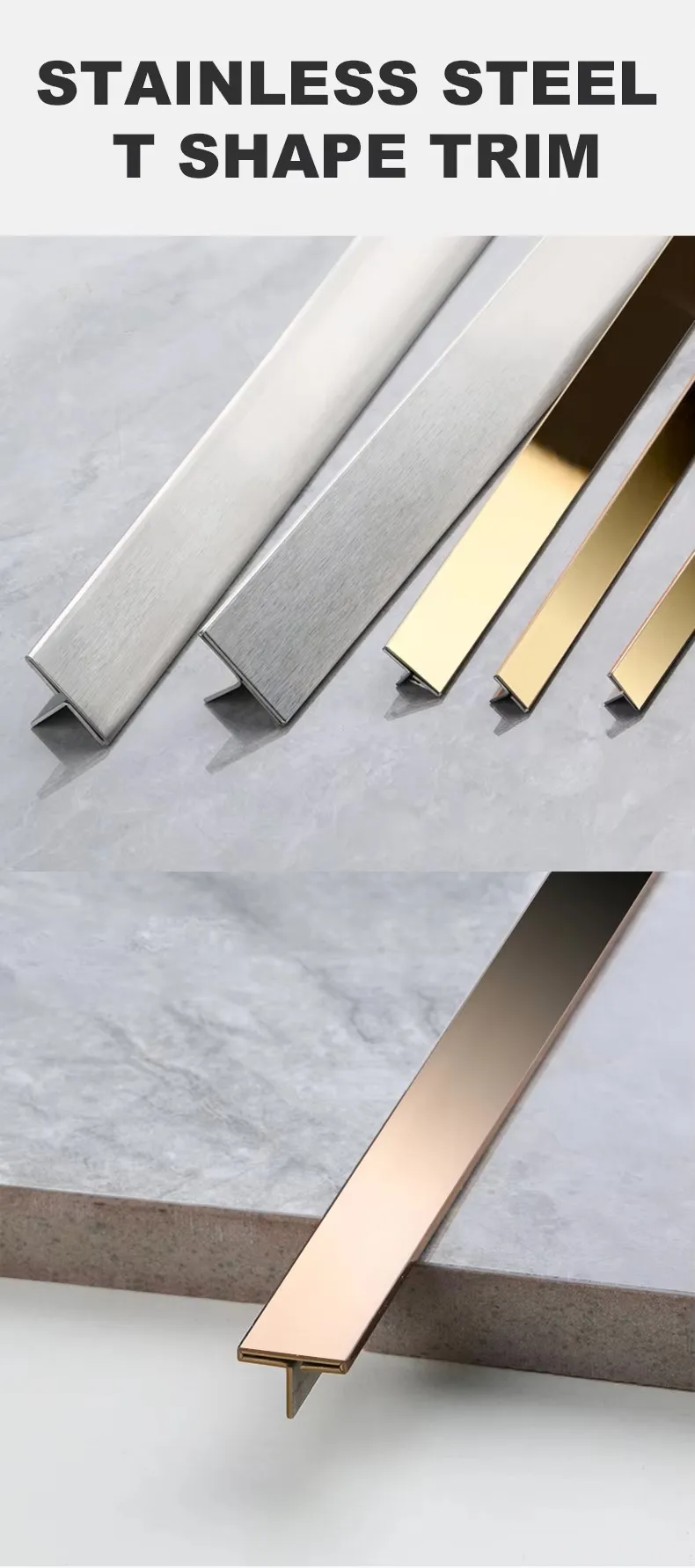 Modern T-Shaped Stainless Steel Flooring Transition Strips Skirting ...