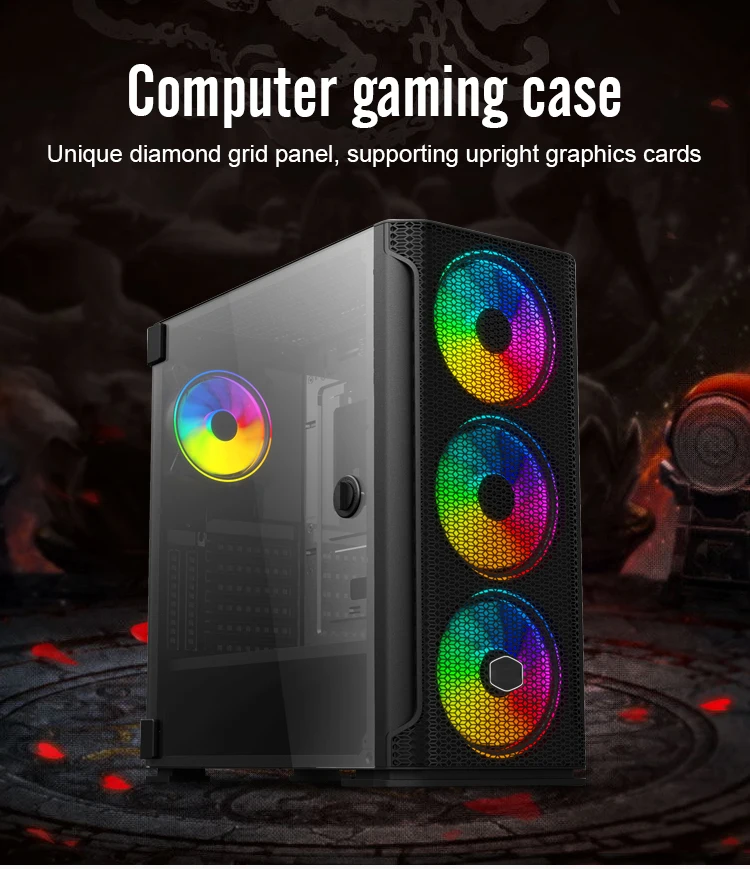 ATX Standard Power Supply Computer Case Vertical Office Gaming PC with ...