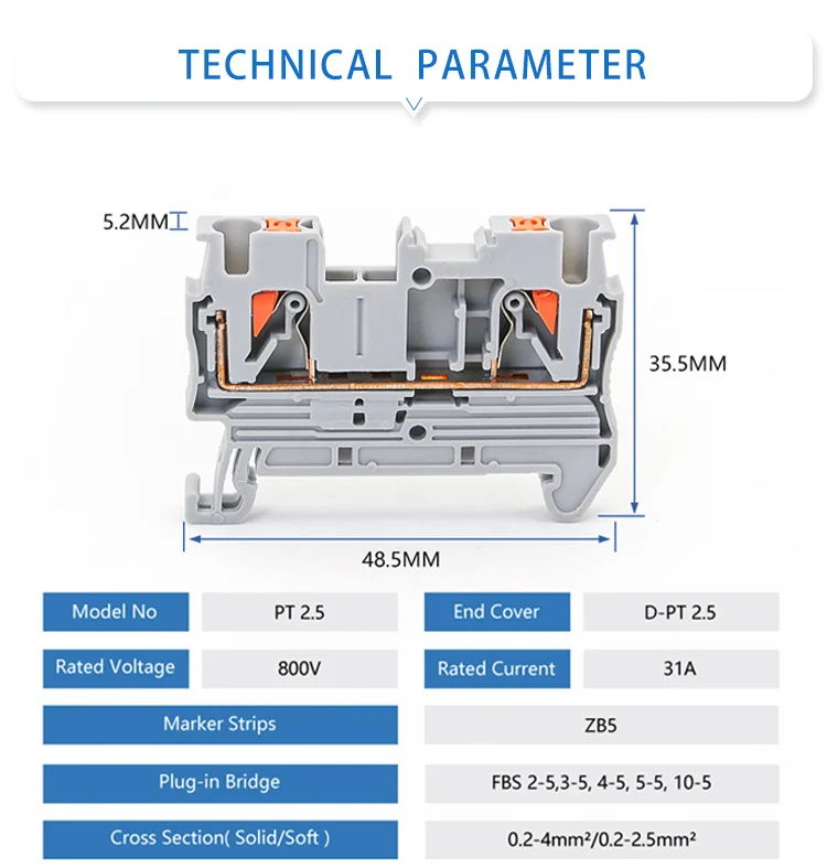 PT 2.5 Electric Nylon Plastic Brass Feed through Connector