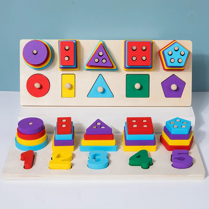 Wooden Shape Sorting And Stacking Learning Activities Preschool ...