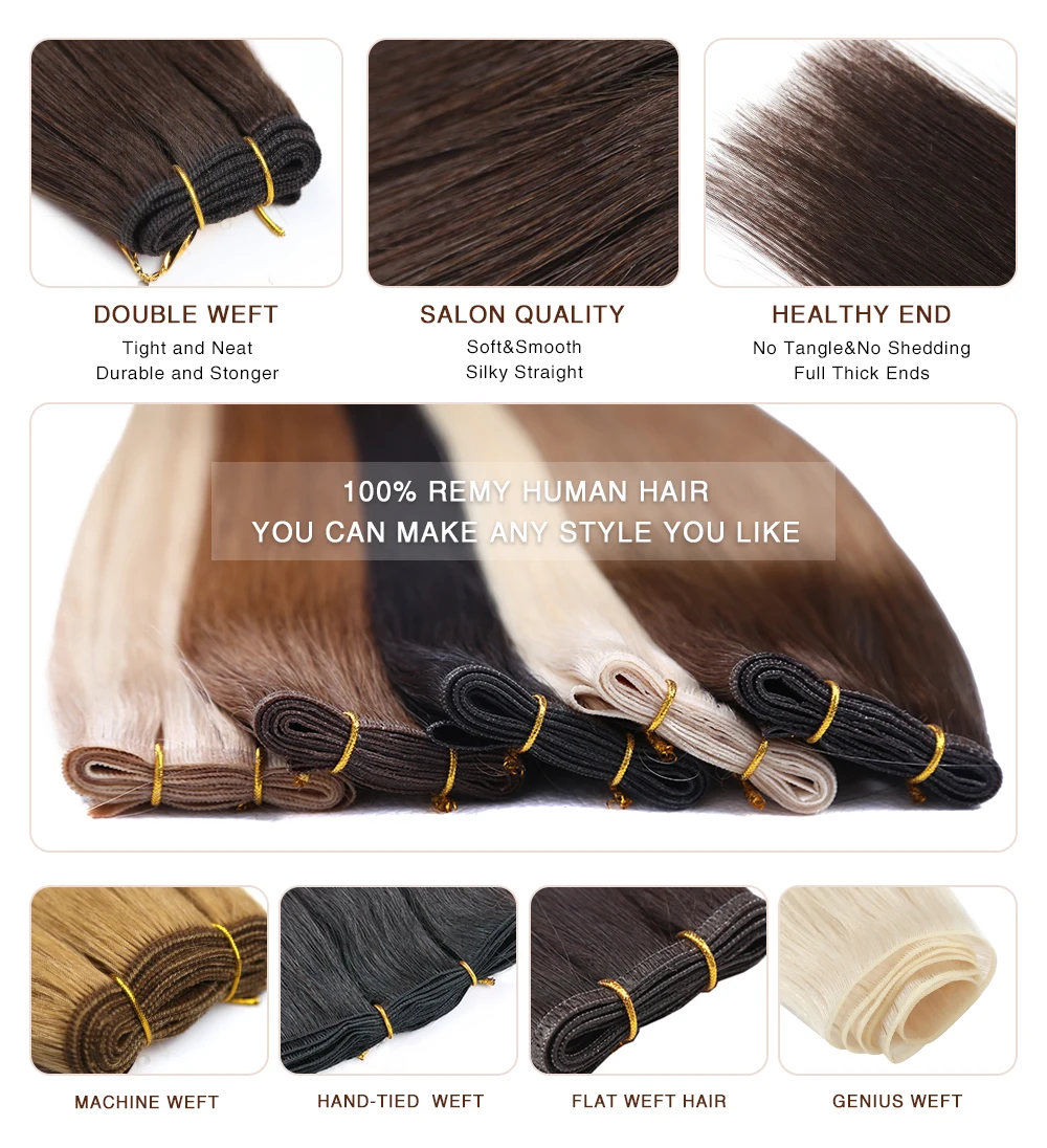 Top Quality 100g Human Hair Double Drawn Virgin Flat Weft Hair Genius ...