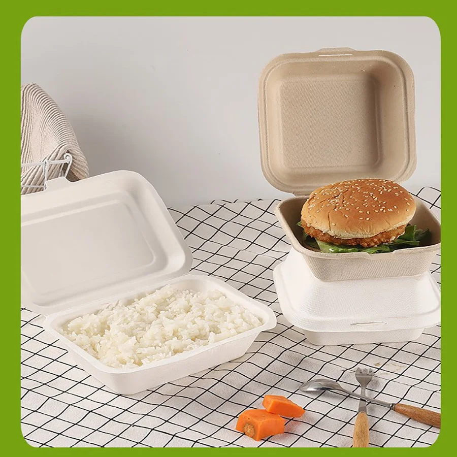 Disposable Microwavable Take Out Container Biodegradable Sugarcane Hamburger Box Grease-proof ...