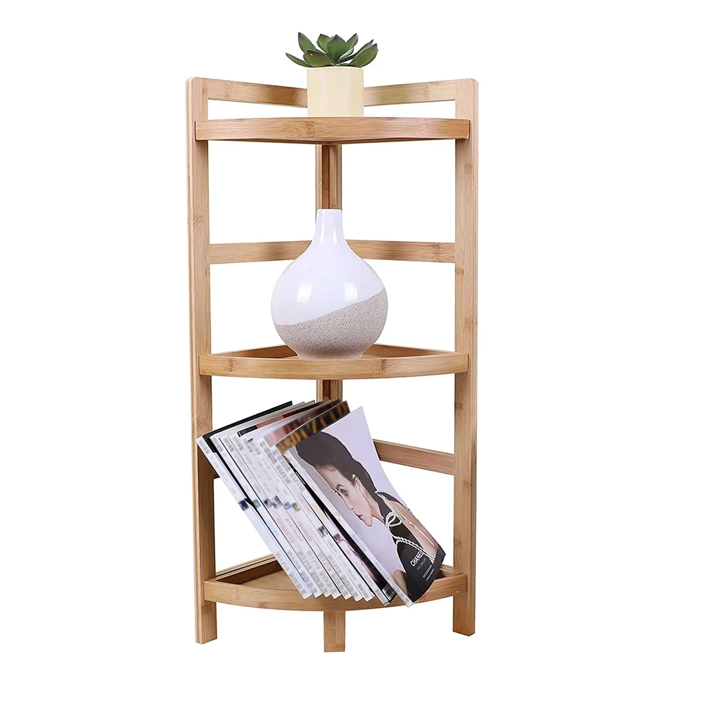 3 Tier Bamboo Corner Shelf Storage Rack Bamboo Corner Rack Multipurpose ...
