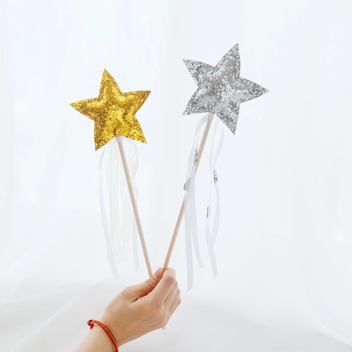 Wooden Star Wands Toy Kids Golden Silver Glitter Star Wand Birthday ...