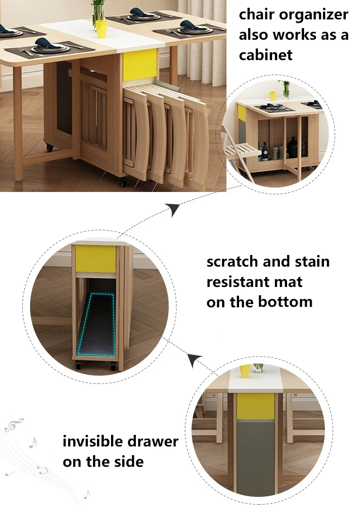 Space Saving Rectangular Movable Double Drop Leaf Folding Tables Chairs ...