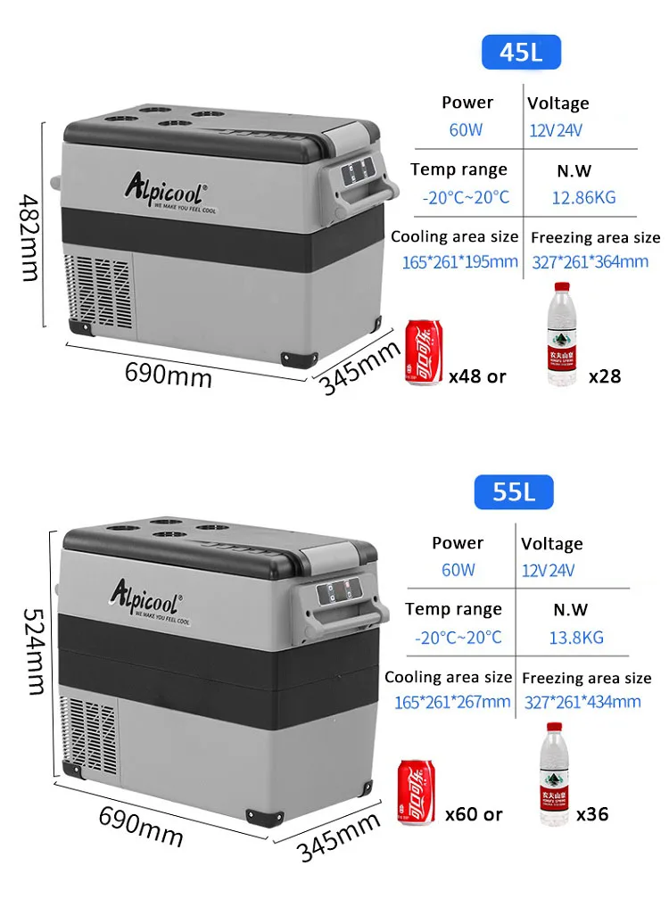 Cf55 55l Portable Car Refrigerator Two Zone Car Fridges Outdoor Smart ...