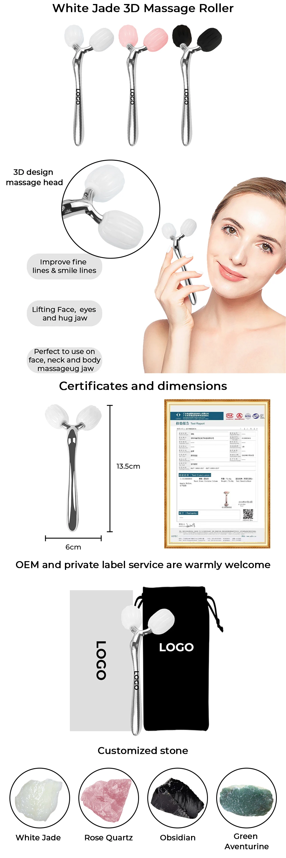 Wholesale Handheld Massage Roller Rose Quartz Jade Gua Sha Mini Y Shape ...