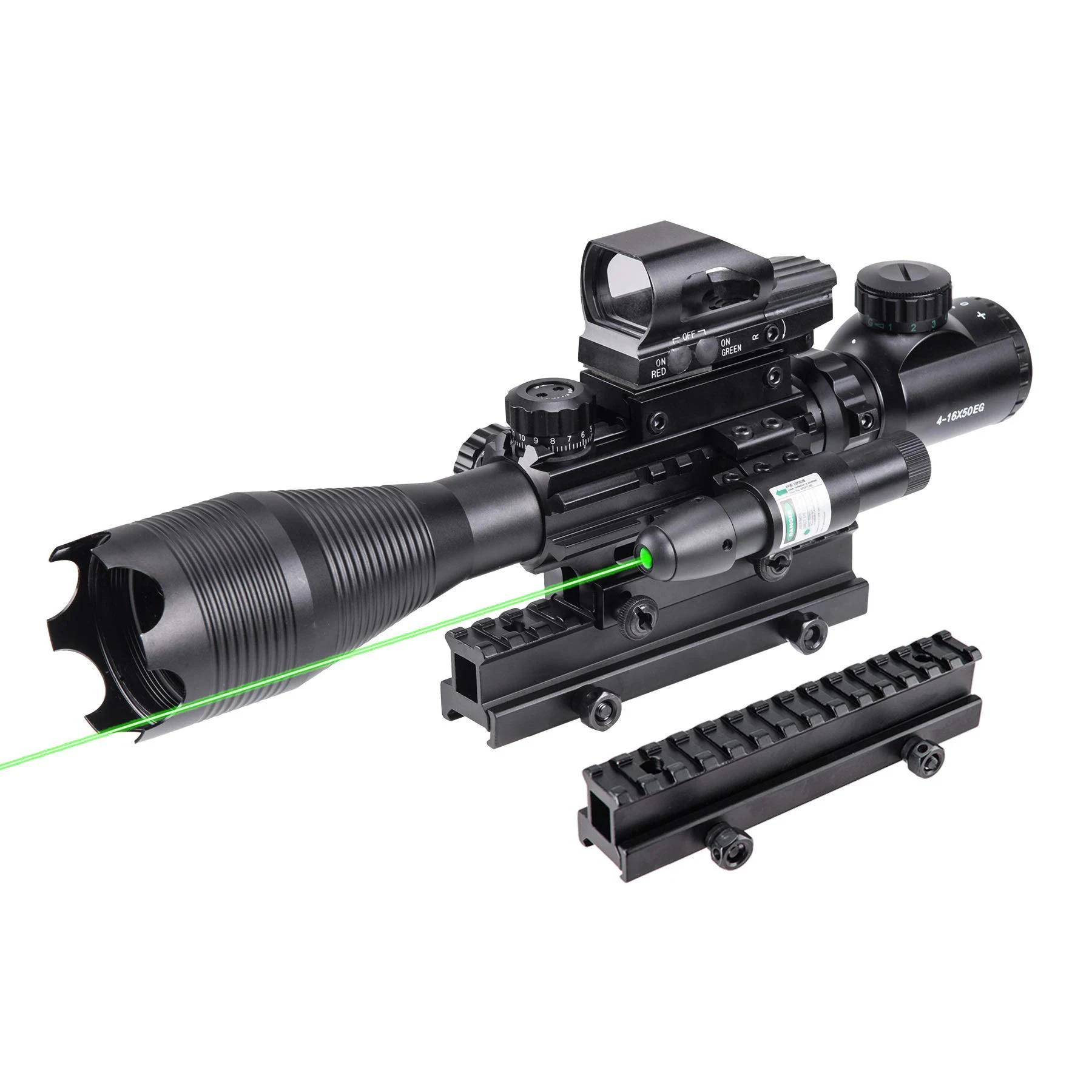 Factory Scope Red Dot Laser Combo 4 in 1 Set with 4-16x50 Illuminated ...