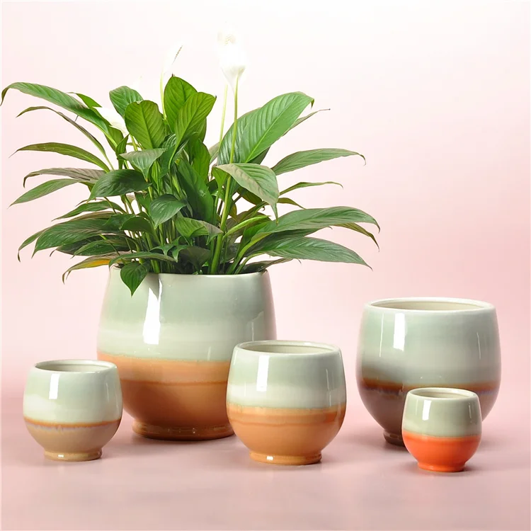Wholesale reactive glazed garden home decor plant pots round bonsai ...