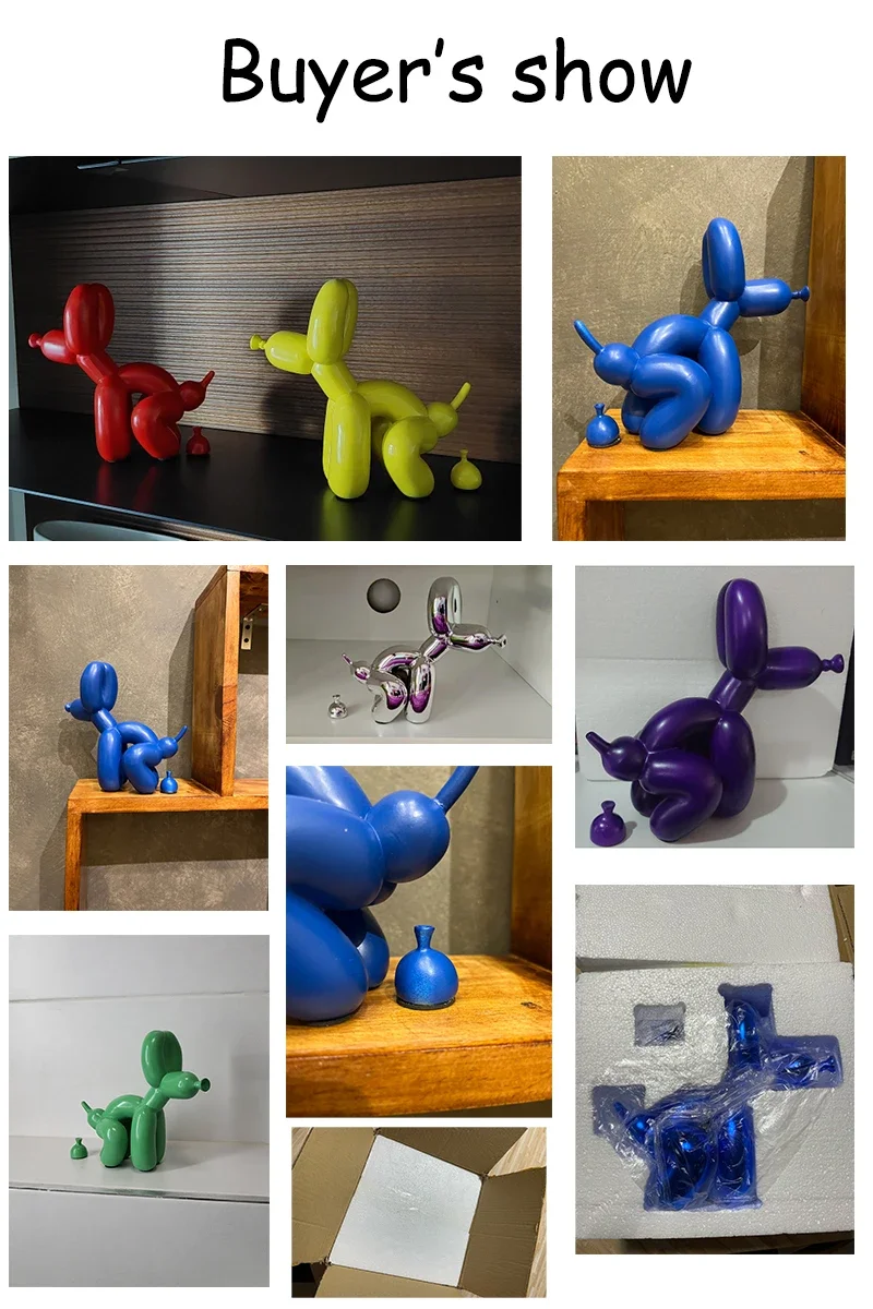 European Resin Statue Gold Plated Poop Balloon Dog Decor Living Room ...