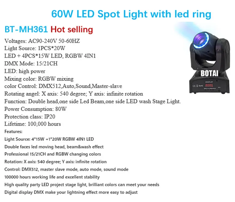 Botai Stage Lighting - 60W LED Moving Head Spot Lights
