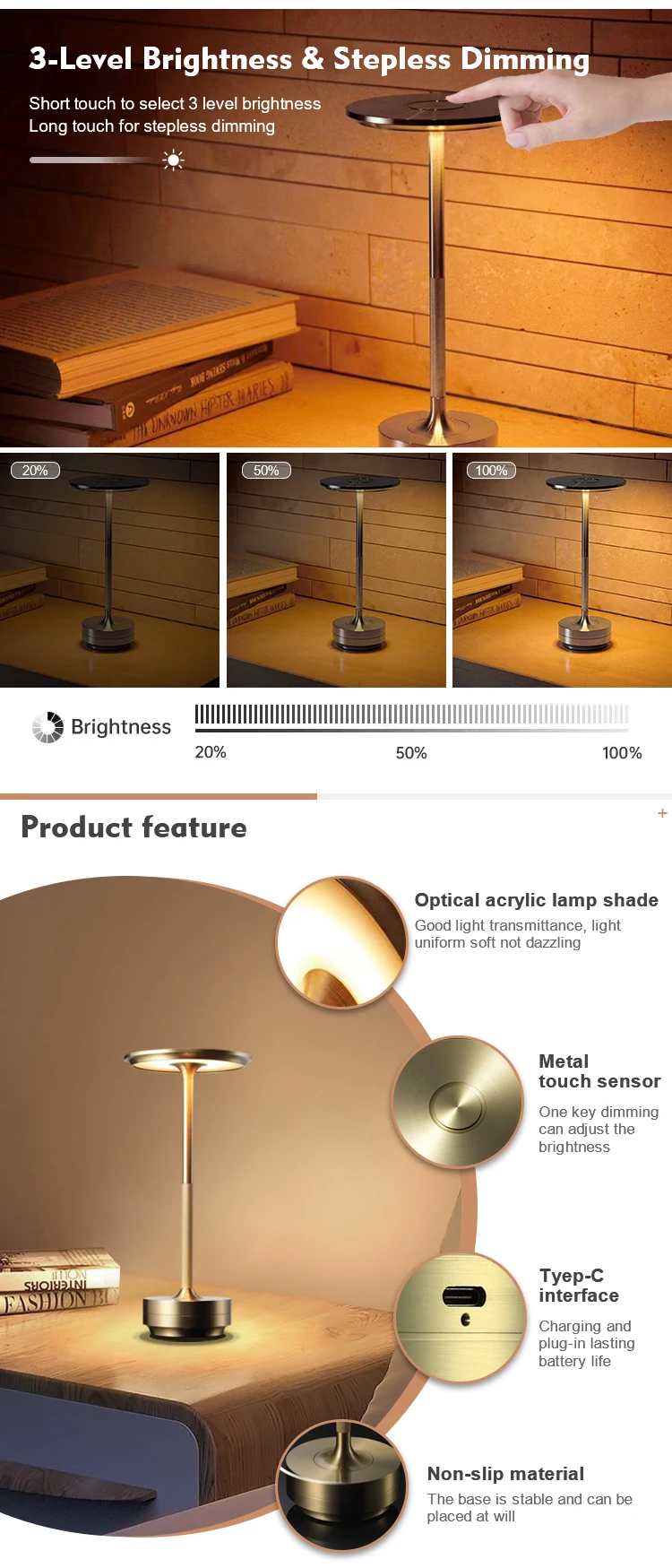 Modern Nordic Luxury Touch Control Dimmable Rechargeable Usb Bar ...