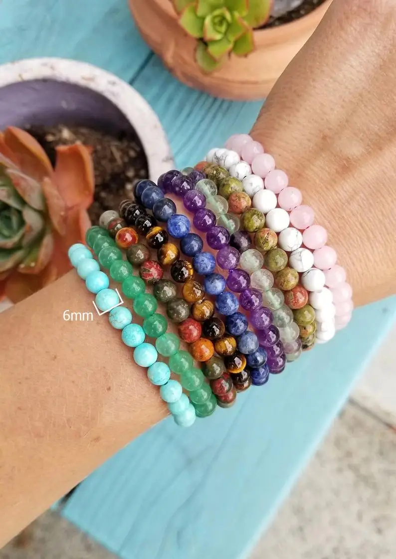 Natural Gemstone Bead Bracelet - 8mm Stretch Healing Crystal Yoga ...