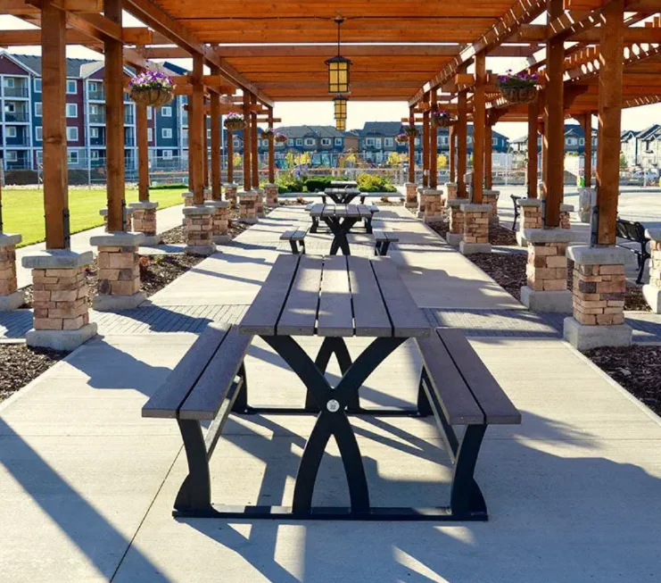 Outside Patio Hotel Wooden Table Bench Modern Dining Restaurant Garden ...