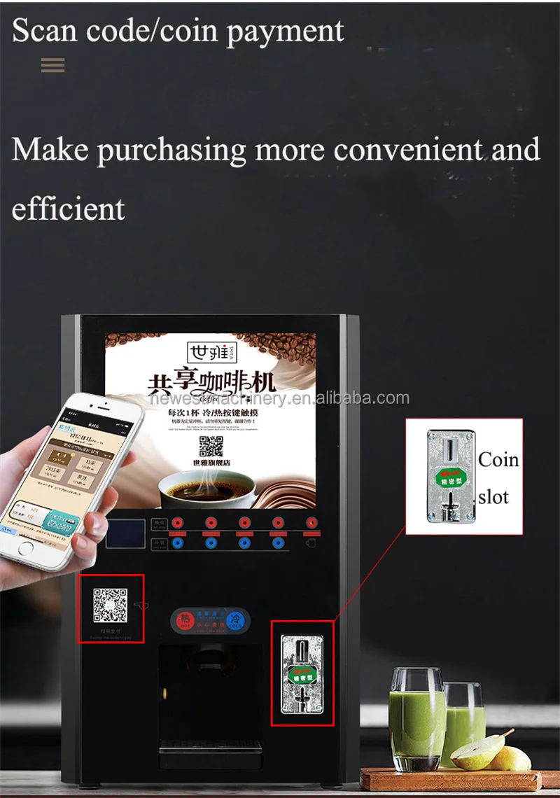 QR Code and Coin Operated Automatic Coffee Vending Machine for Business