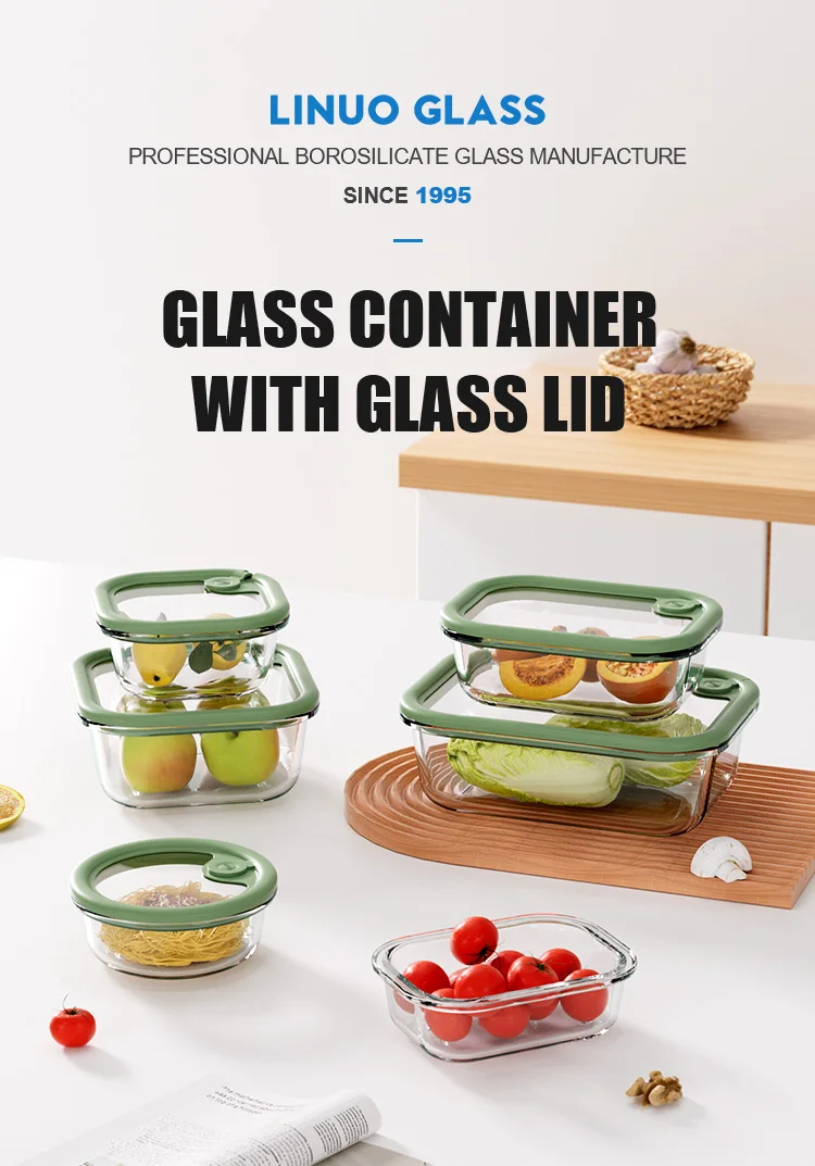 LINUO Kitchenware BPA Free Airtight Rectangle Borosilicate Glass Food ...