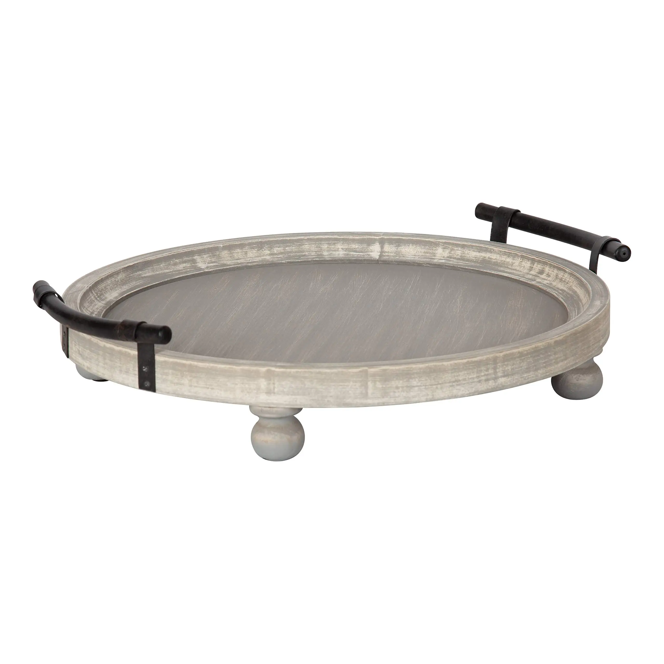 Round Wooden Tray With Handles